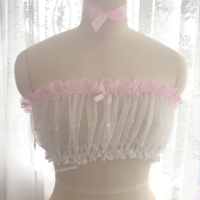 Romantic sheer Baby Pink and Beige Lace Ruffles Tulle Tutu Crop Top ...