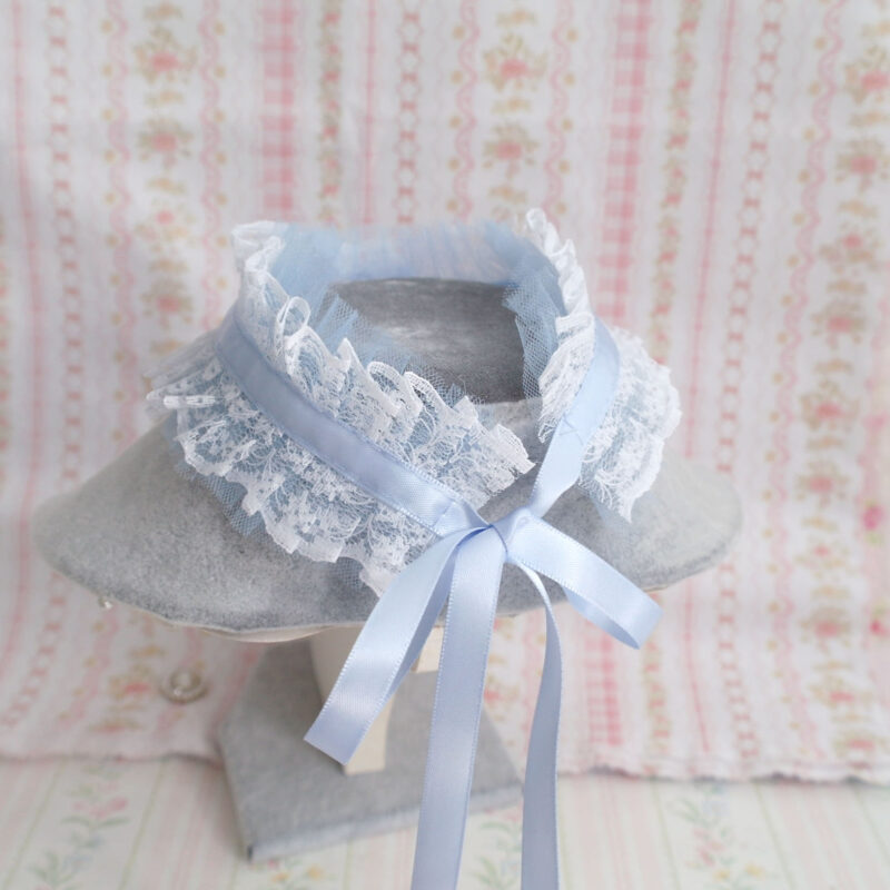 Romantic princess victorian lady head bow Light Blue tulle ruffles ...